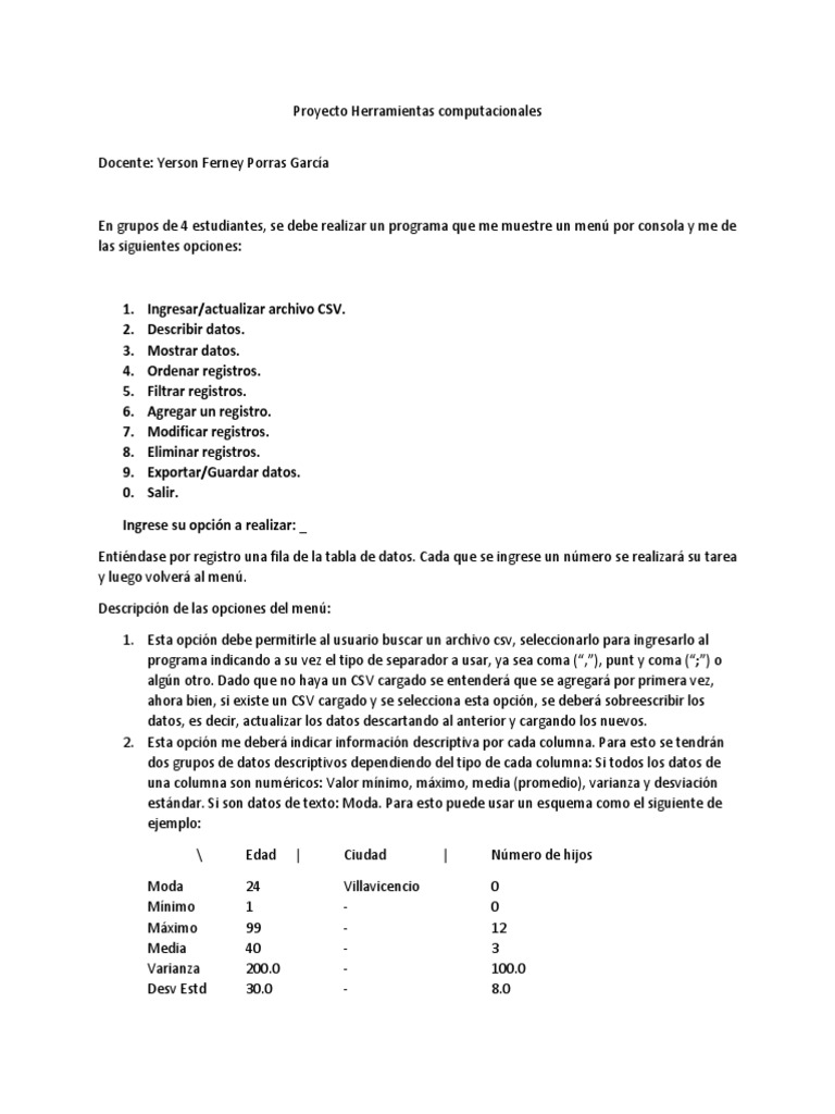 Proyecto Herramientas Computacionales | PDF | Archivo de computadora | Valores Separados por Comas