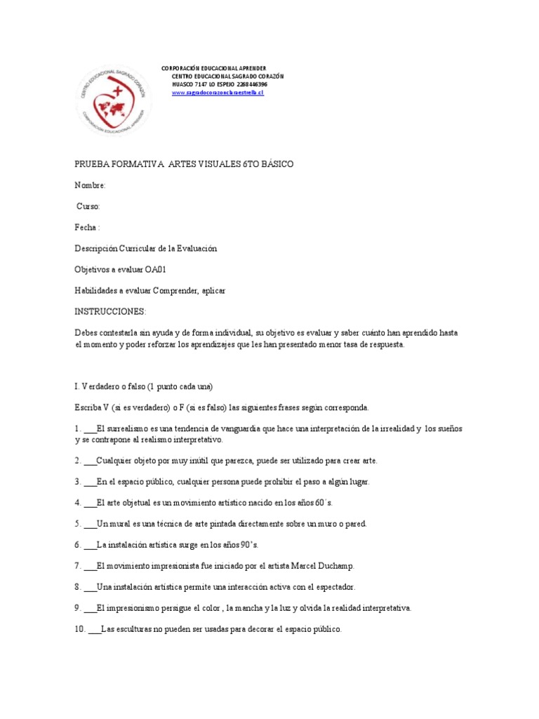 Prueba Sexto Básico Pdf Escultura Estética
