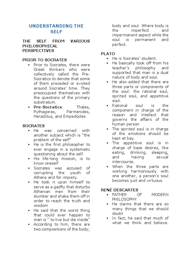UNDERSTANDING THE SELF WEEK 1 | PDF | Philosophy Of Self | Empiricism