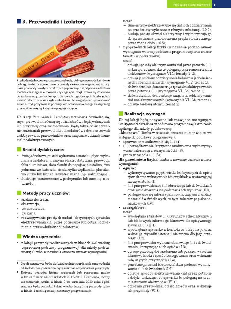 Scenariusz 2 Przewodniki I Izolatory Temat 3 | PDF