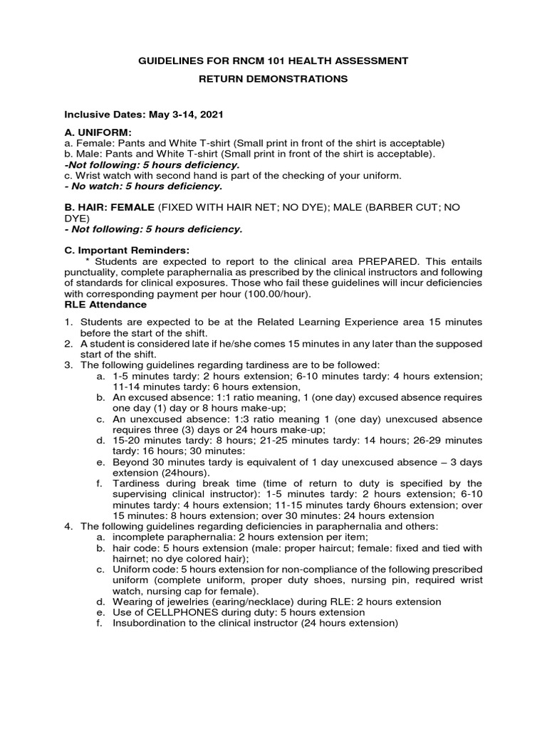 RNCM 101 Guidelines For Return Demonstration 2021 | PDF | Tongue ...