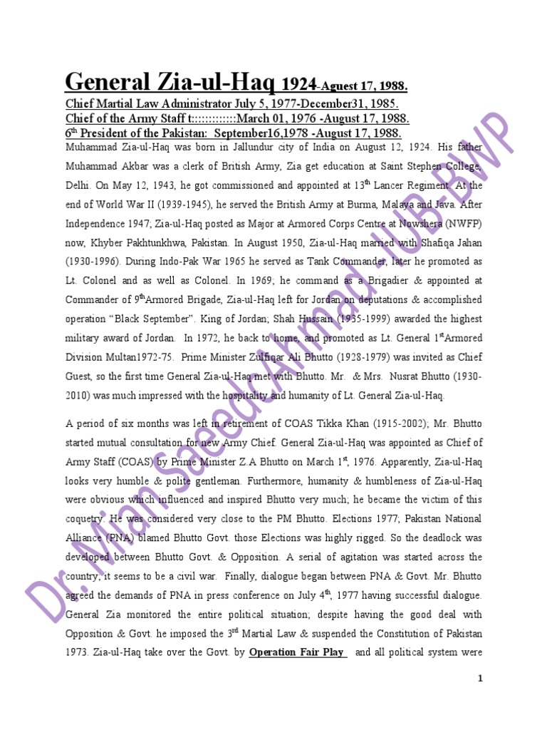 General Zia Ul Haq | PDF | Muhammad Zia Ul Haq | Zulfikar Ali Bhutto