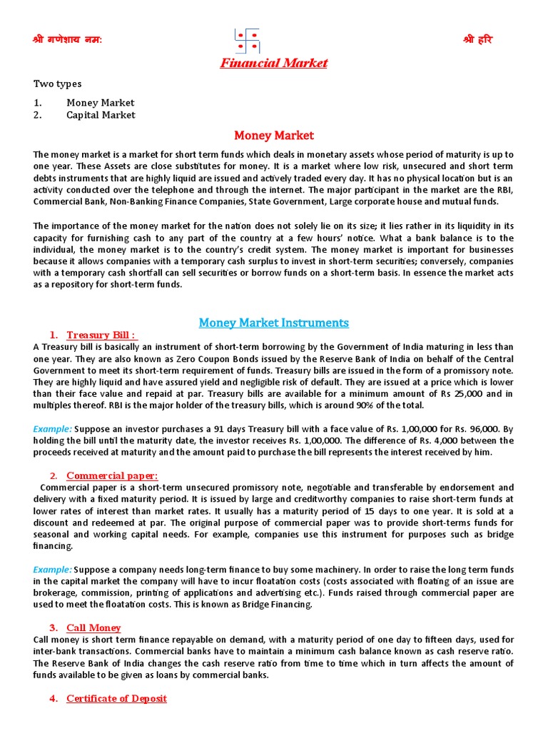 Money Market Instruments and Their Roles | PDF | Financial Markets ...