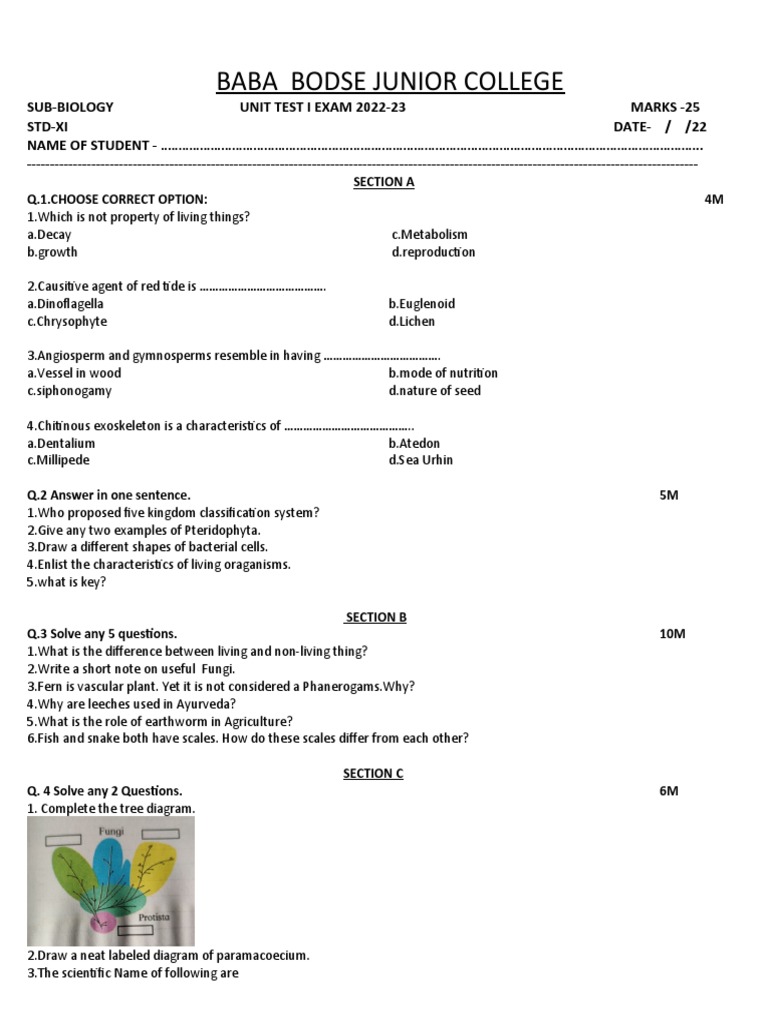 Baba Bodse Junior College: Section A Q.1.Choose Correct Option: 4M ...