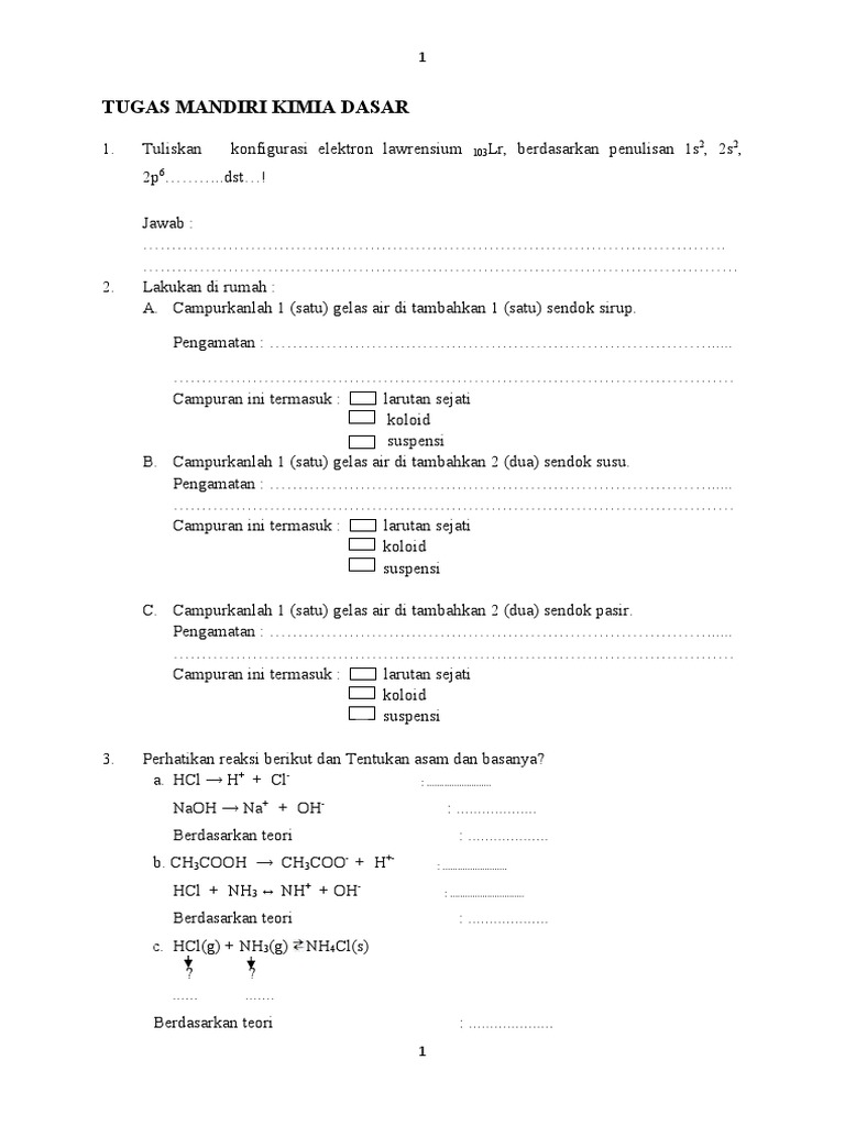 Tugas Mandiri Kimia Dasar | PDF