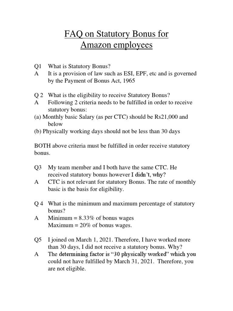 FAQ On Statutory Bonus | PDF | Minimum Wage | Economies