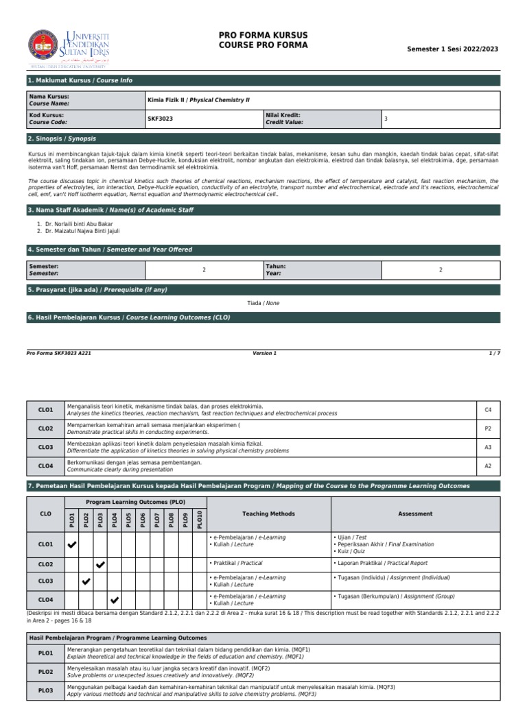 PROFORMA | PDF | Electrochemistry | Chemical Kinetics