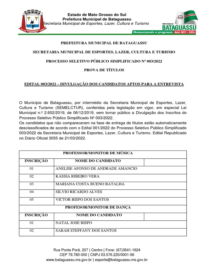 Edital 003 de 2022 Divulgacao Dos Candidatos Aptos para A Entrevista ...