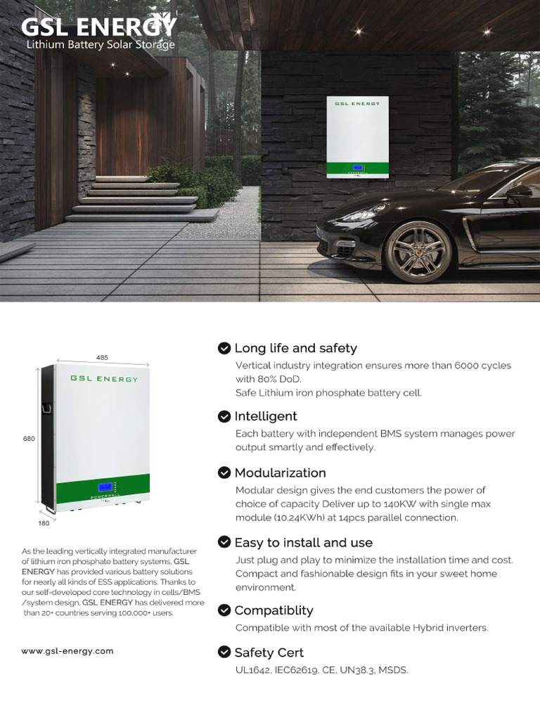 Gsl-Energy - 51.2v - Power Wall 5, 7 y 10 KWH Datasheet | PDF