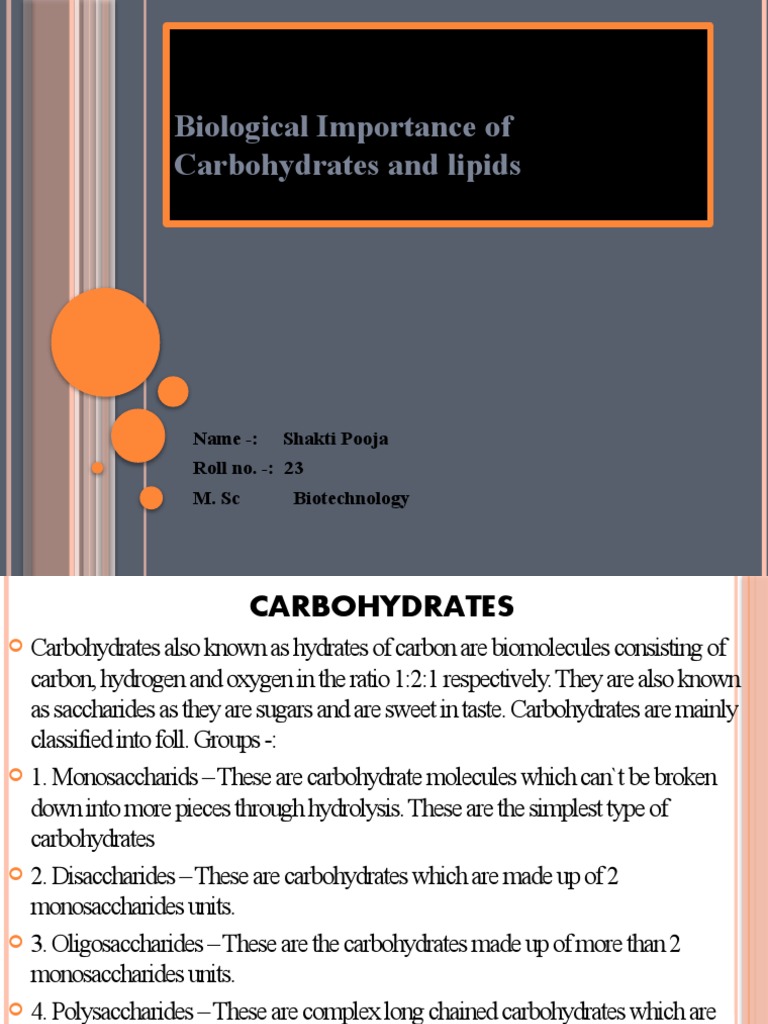 Biological Importance of Carbohydrates and Lipids | PDF | Carbohydrates ...