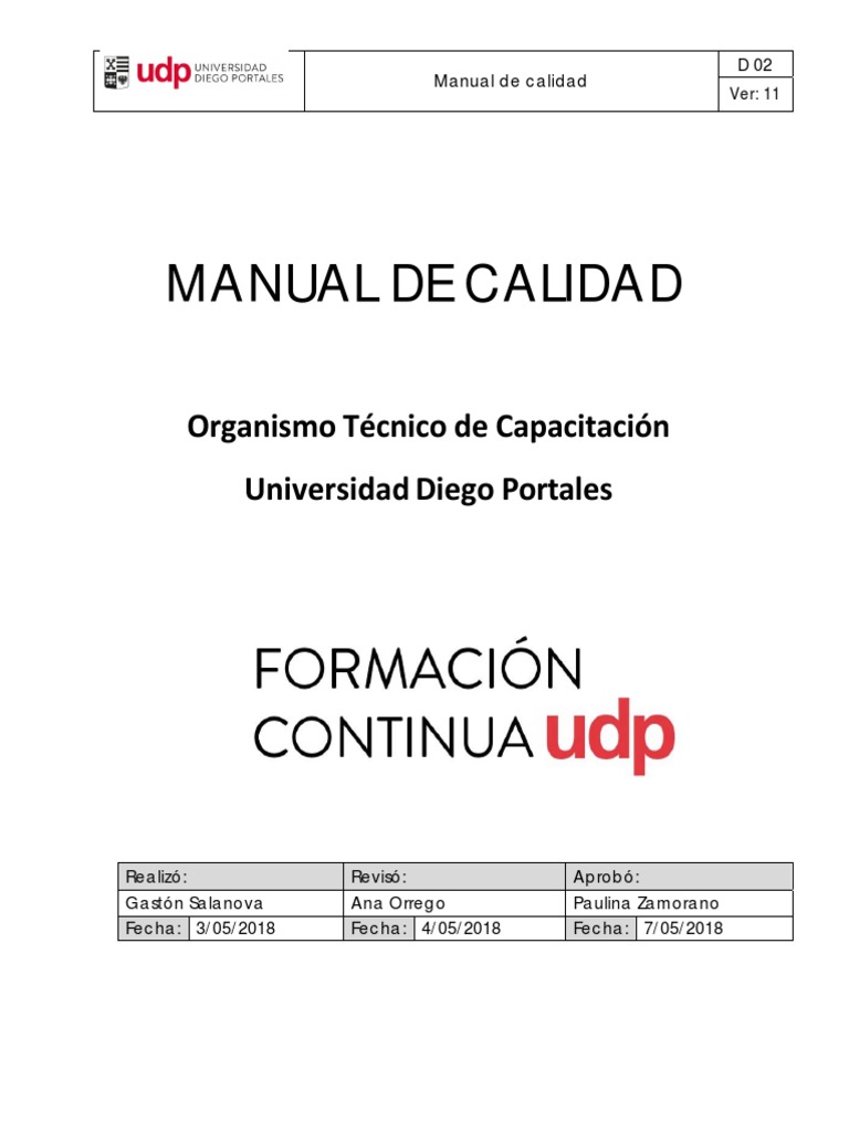 Manual Calidad OTEC UDP Ver. 11 | PDF | Calidad (comercial) | Gestión de la calidad