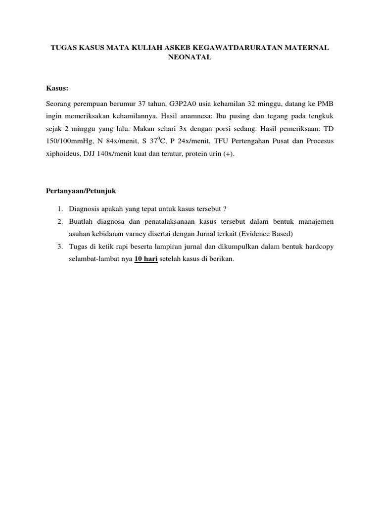 Tugas Kasus Mata Kuliah Askeb Kegawatdaruratan Maternal Neonatal | PDF