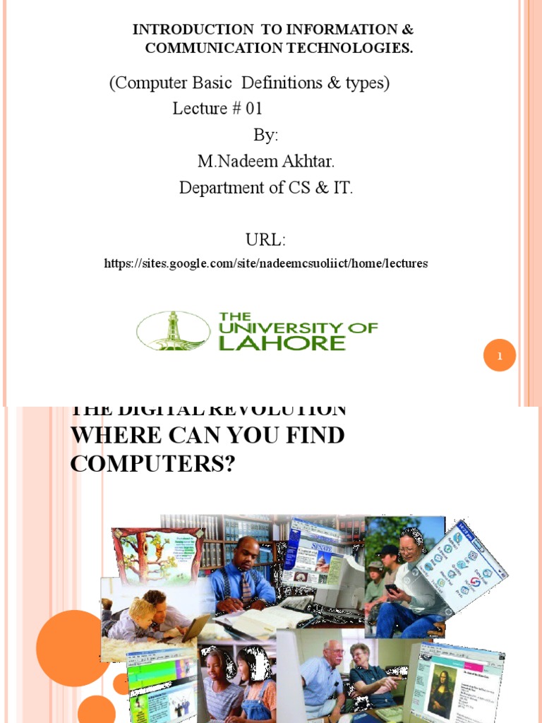 IICT Lecture # 01 Computer Definitions and Basics | PDF | Input/Output | Computer Data Storage