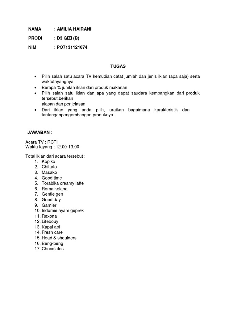 Pengembangan Iklan Chitato Bayam | PDF
