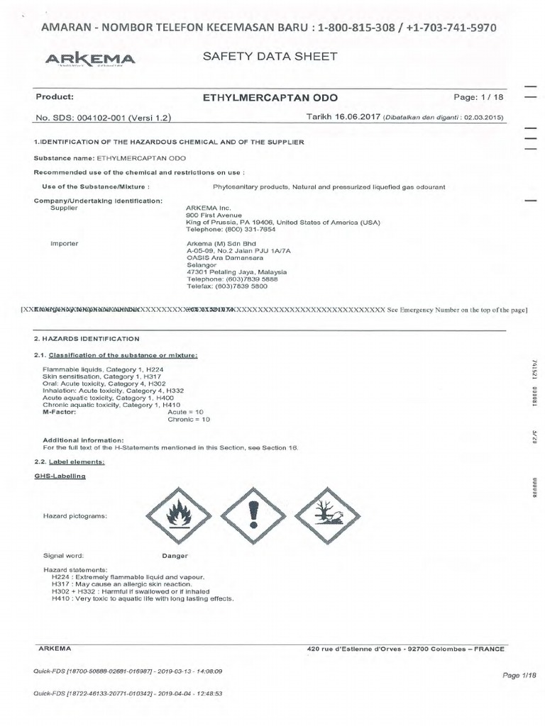 Ethyl Mercaptan MSDS | PDF