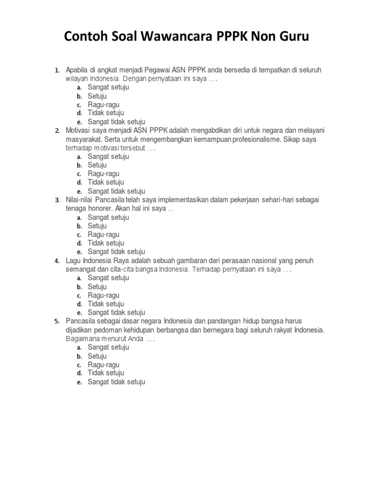 Contoh Soal Wawancara PPPK Guru Dan Non Guru | PDF