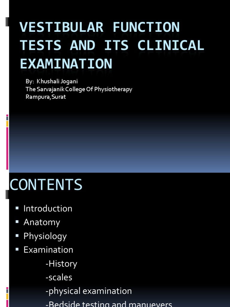 Vestibular Function Tests and Its Clinical Examination | PDF ...