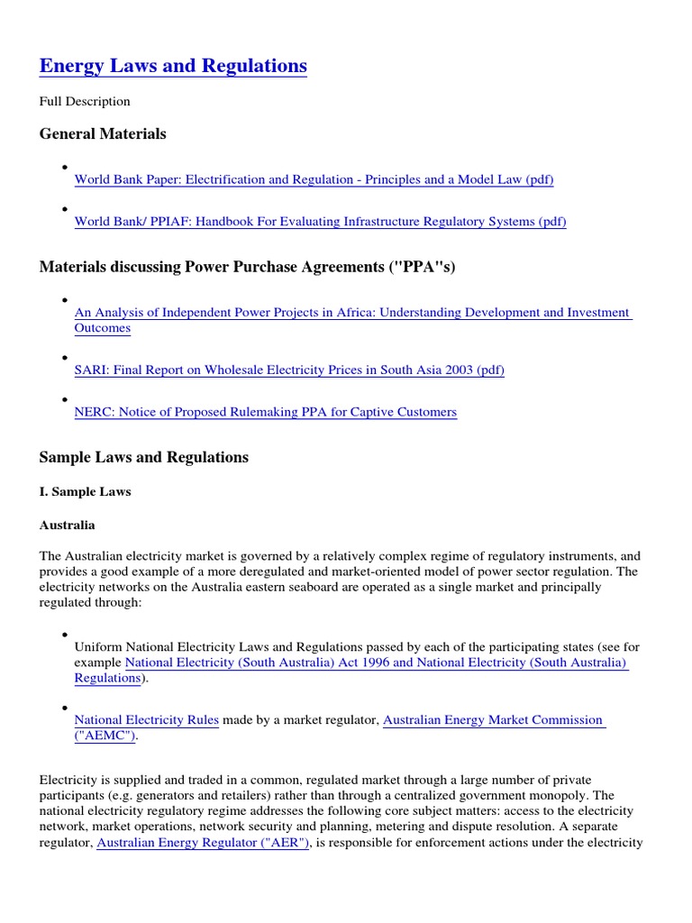 Energy Laws and Regulations | PDF | Public Utility | Electrical Grid