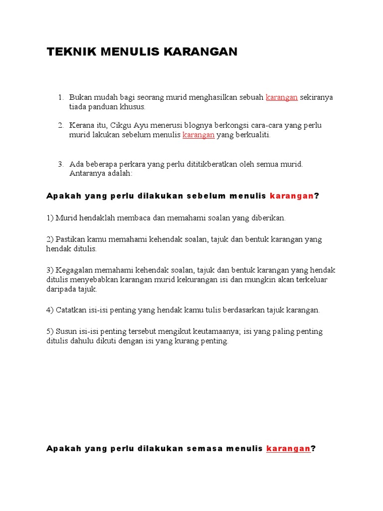 Teknik Menulis Karangan Yang Berkualiti Pdf