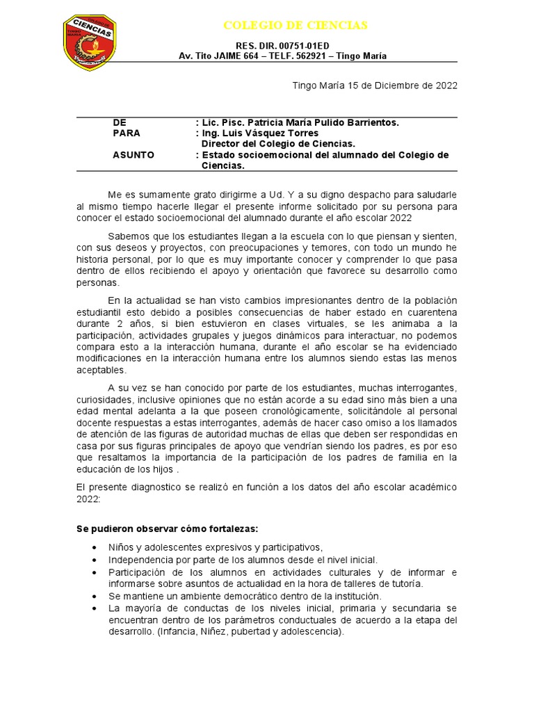 Informe Final Del Año Escolar | PDF | Método de enseñanza | Familia
