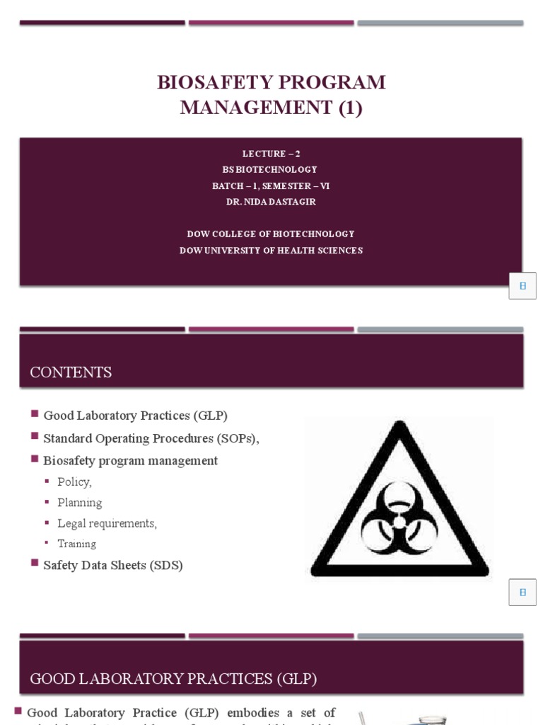 Lecture-2 Biosafety Program Management-F | PDF | Laboratories | Safety