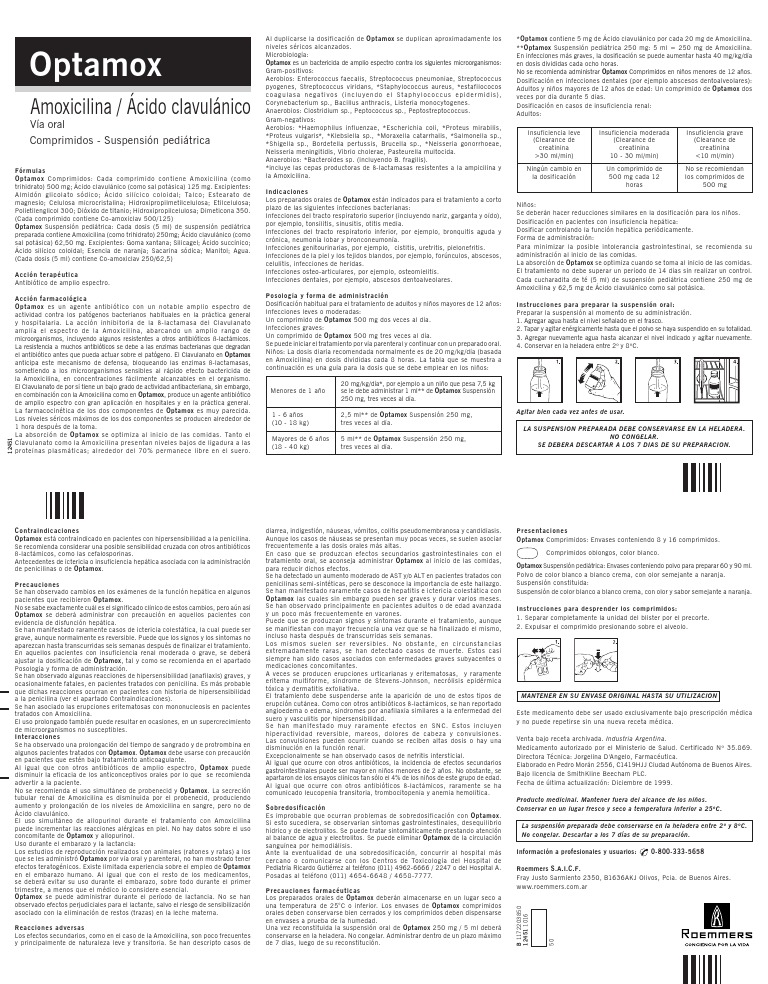 Optamox: Amoxicilina / Ácido Clavulánico | PDF | Penicilina ...