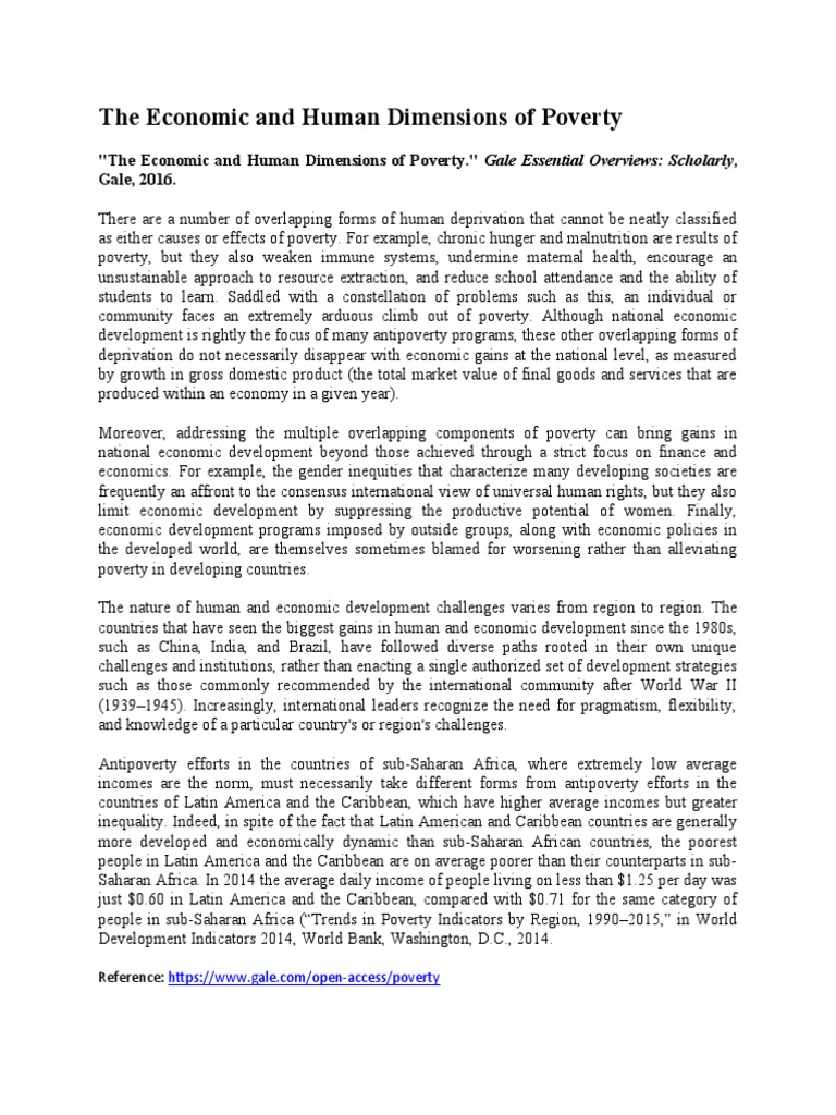 The Economic and Human Dimensions of Poverty | PDF | Poverty | Poverty ...