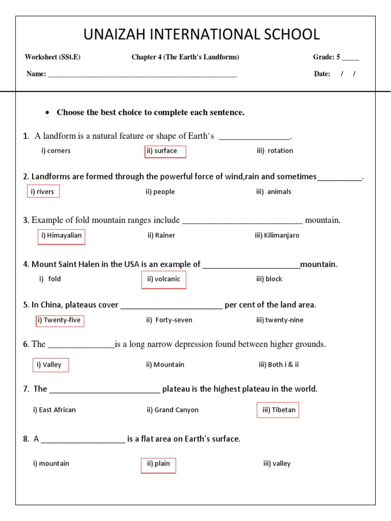 Ans. Key-Worksheet Chp. 4-SSt. E-G5 | PDF | Mountains | Plateau