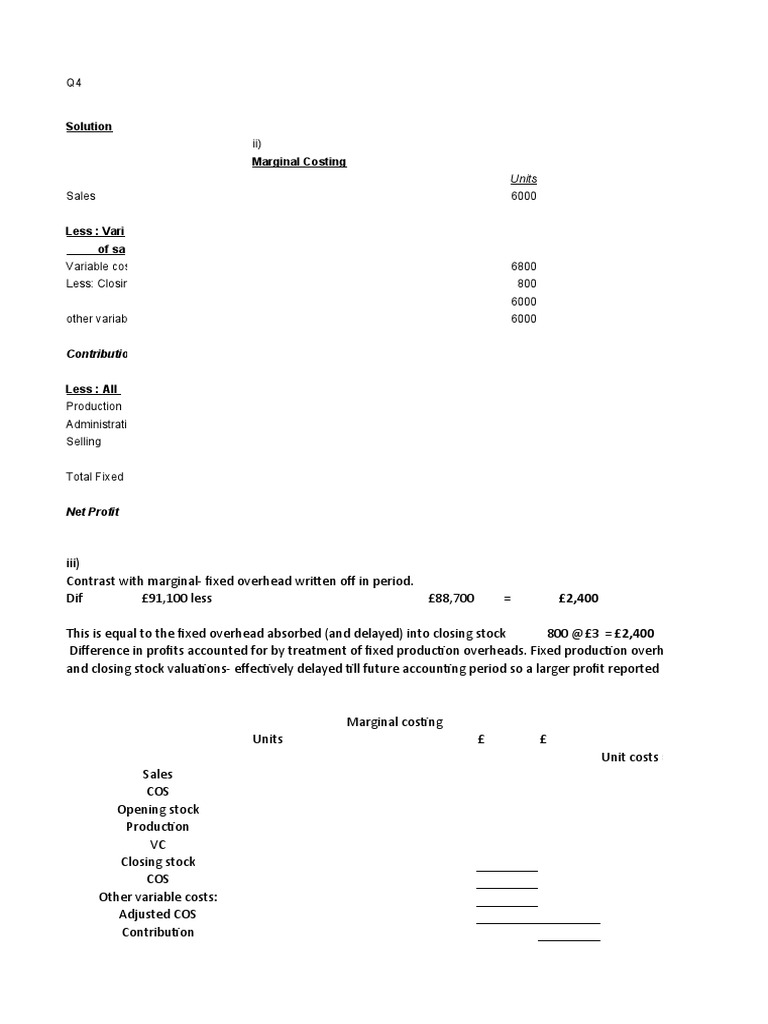 Absorption and Marginal Costing Template | PDF | Cost Of Goods Sold ...