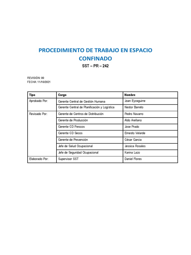 SST - PR - 242 - Procedimiento de Trabajo en Espacio Confinado.v01 | PDF | Soldadura | Construcción