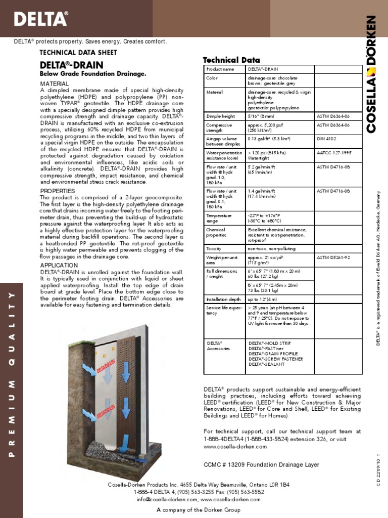 DELTA-DRAIN Technical Data | PDF | Drainage | Polyethylene
