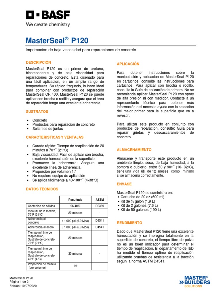 BASF MasterSeal P120 | PDF | Materiales