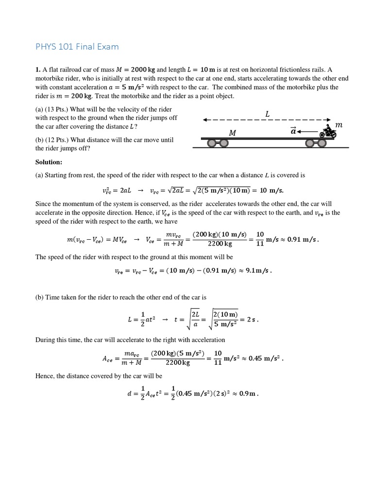 PHYS 101 Final Exam: 1. A Flat Railroad Car of Mass | PDF | Apsis | Rotation Around A Fixed Axis