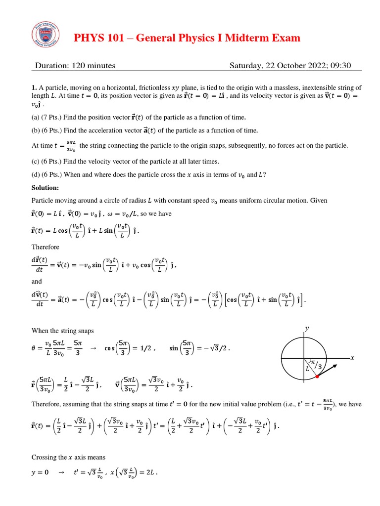 PHYS 101 - General Physics I Midterm Exam: Duration: 120 Minutes ...