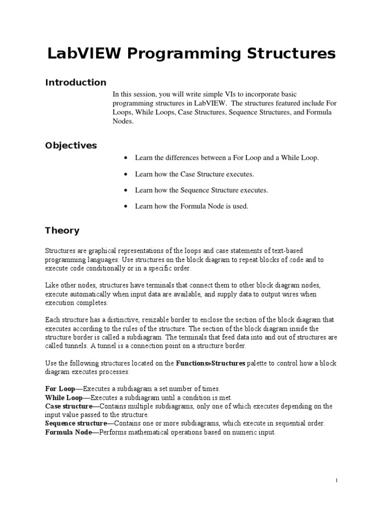 Labview Programming Structures Pdf Control Flow C Programming Language