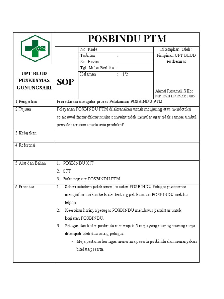 Sop Posbindu PTM | PDF