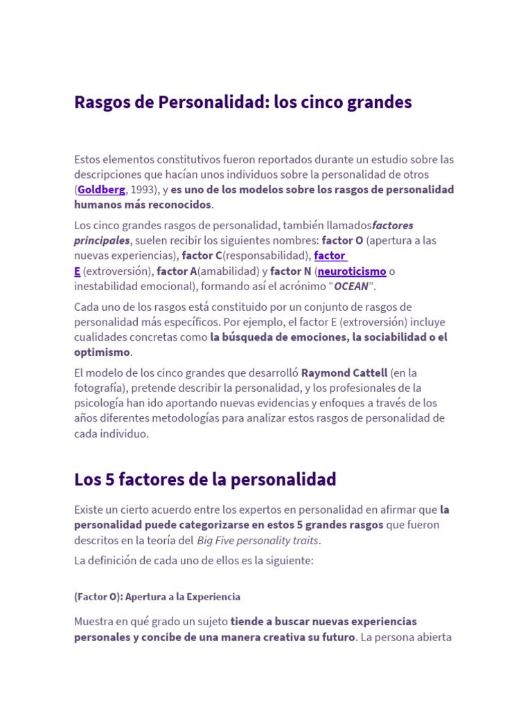 Rasgos de Personalidad | PDF | Cognición | Ciencias del comportamiento