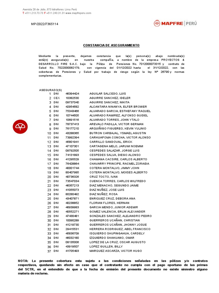 Fire SCTR Constancia Dic2022 | PDF | Electricidad | Ingenieria Eléctrica