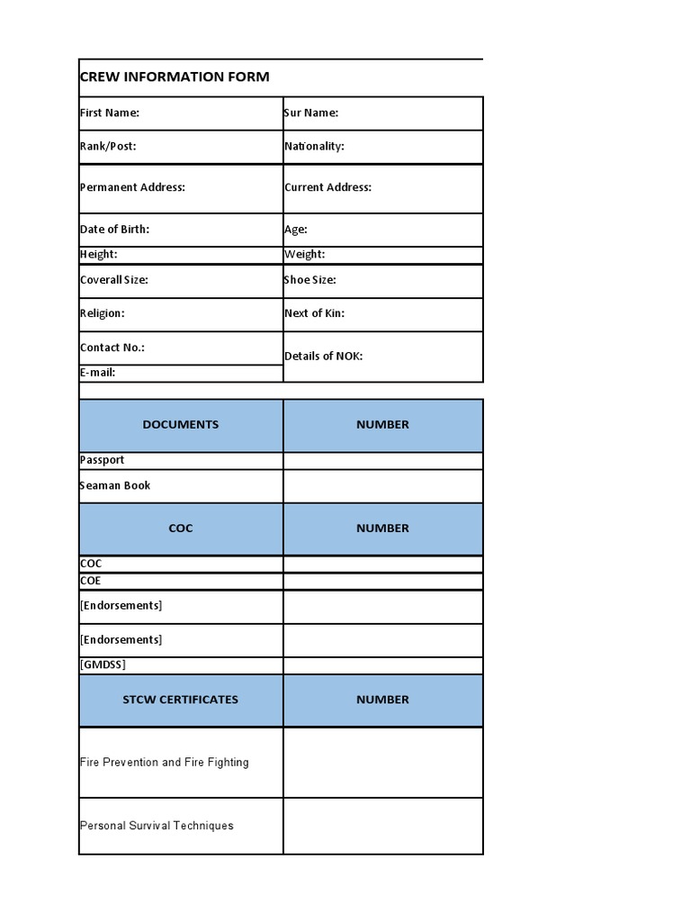 Crew Form | PDF