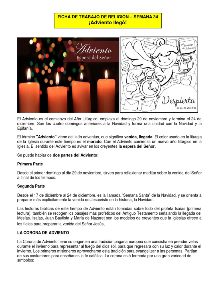 FICHA DE TRABAJO DE RELIGIÓN - SEMANA 34 ¡Adviento Llegó! | PDF | Adviento | Creencia religiosa ...