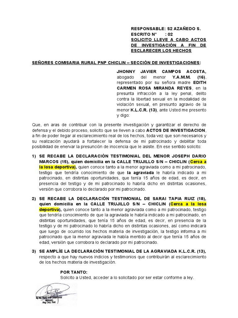 Solicito Actos de Investigacion | PDF | Testigo | Derechos humanos