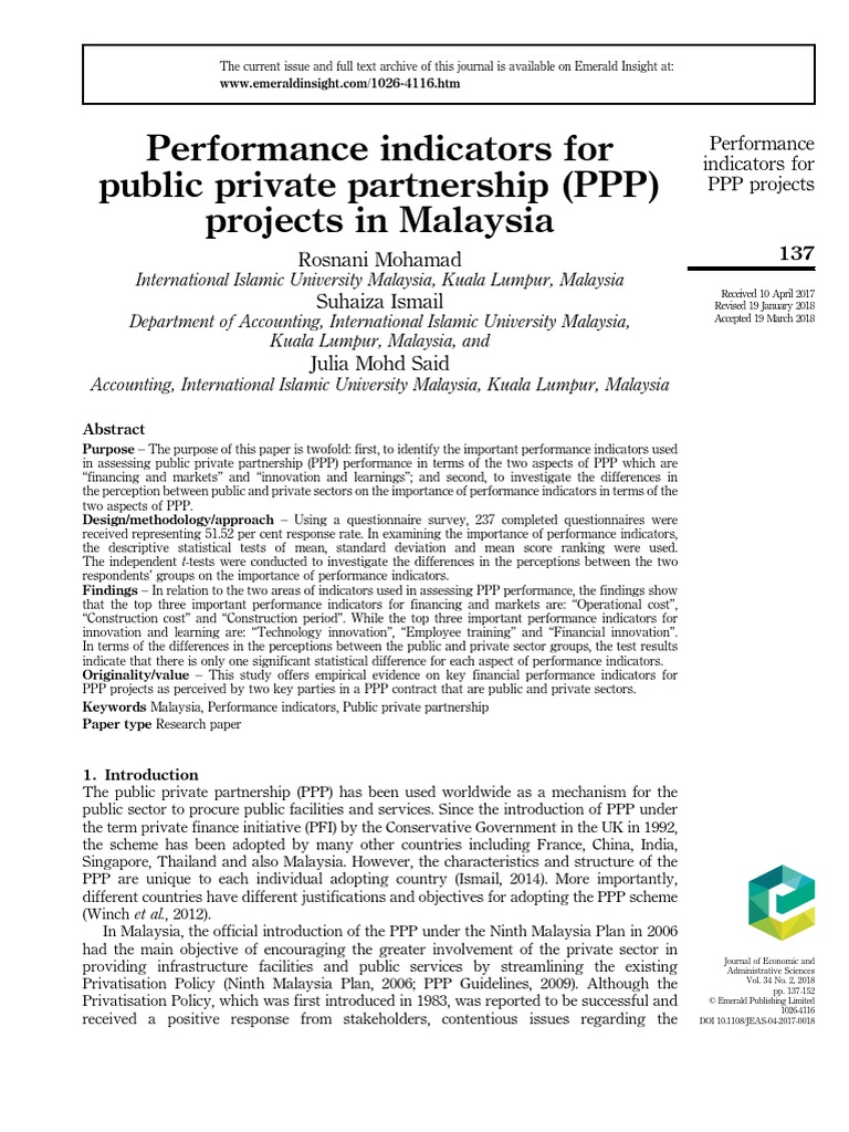 Performance Indicators For PPP Project in Malaysia | PDF | Public ...