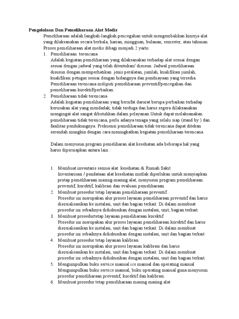 Mengelola Program Pemeliharaan Alat Kesehatan Pdf