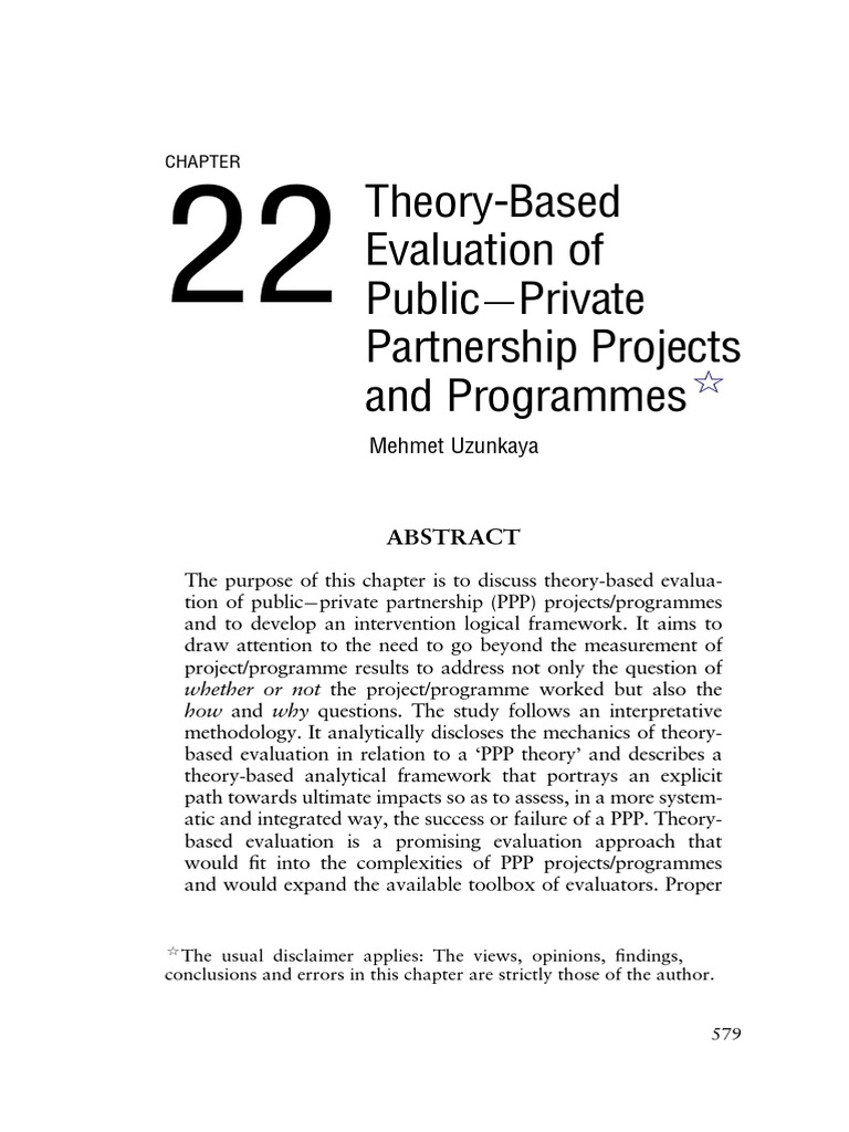 Theory Based Evaluation of Public Private Partnership Projects and Programmes | PDF | Public ...