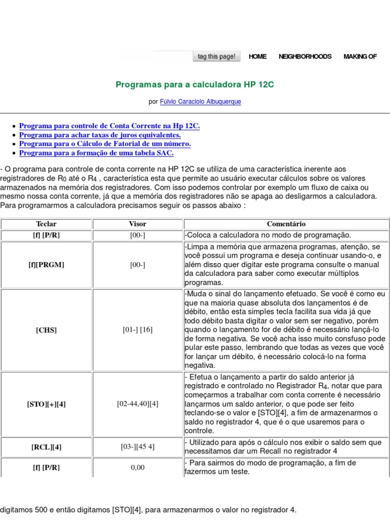 Programas para A Calculadora HP 12C | PDF | Juros | Informática