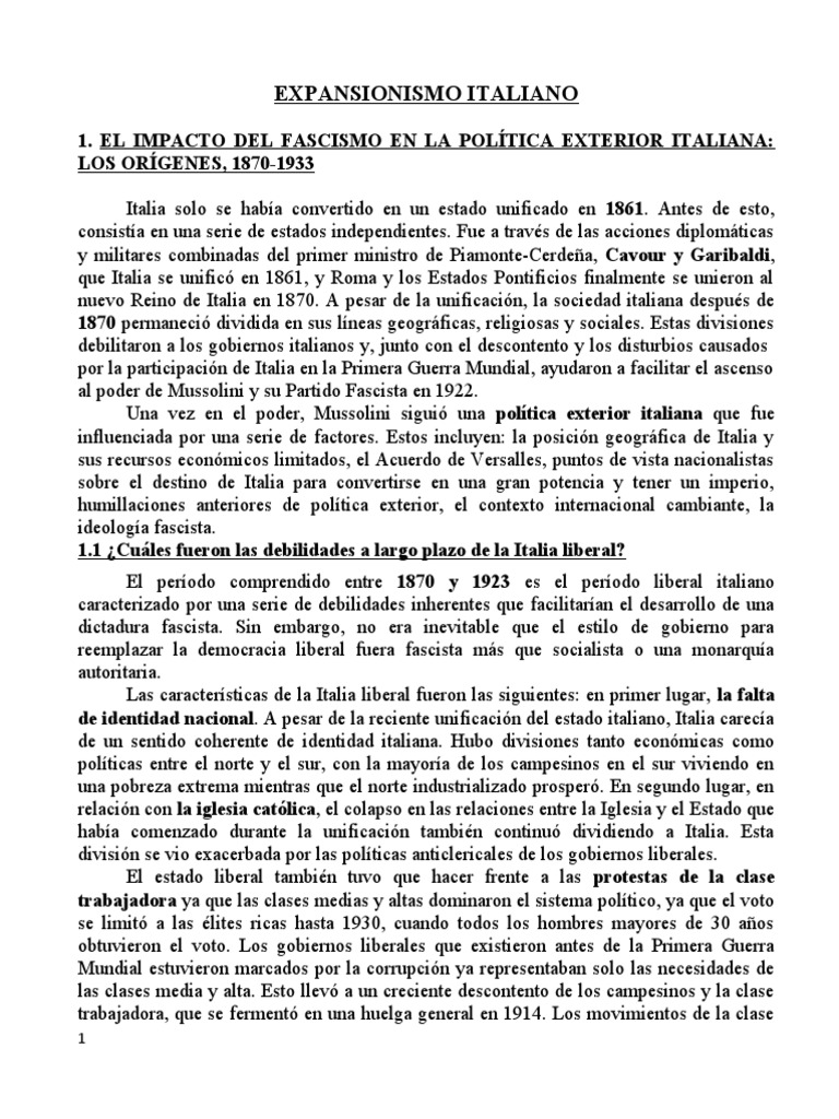 Expansionismo Italiano | PDF | Reino de italia | Benito Mussolini