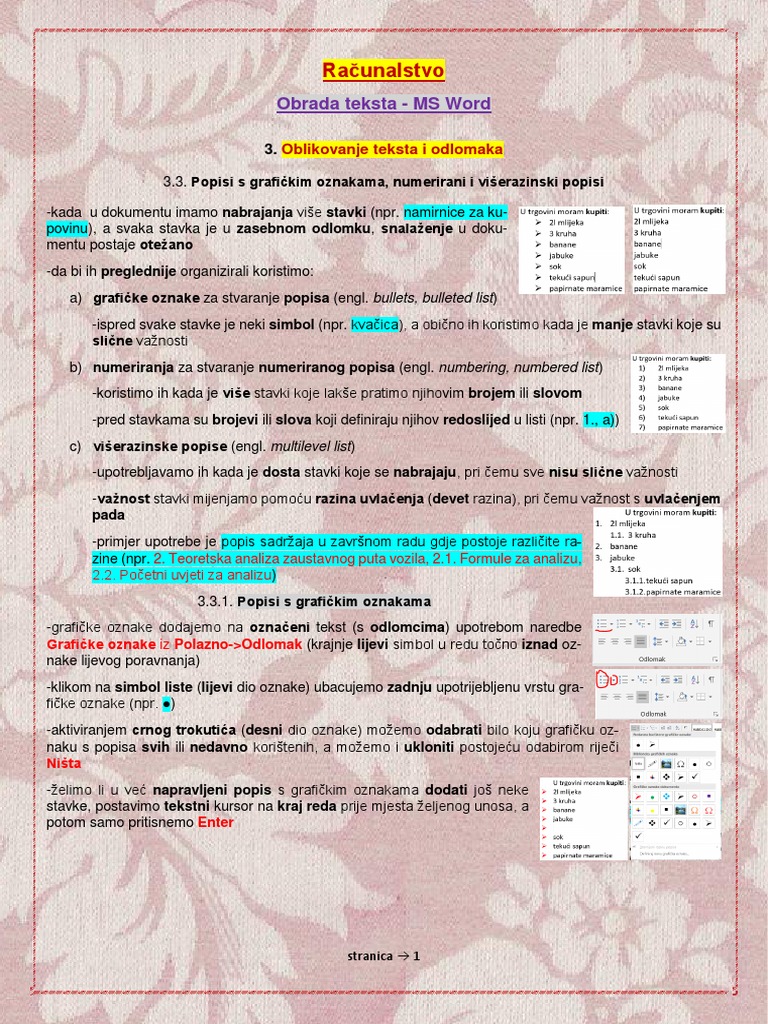 Racunalstvo Za 1. Razred - Word 2019 - 5. Dio | PDF