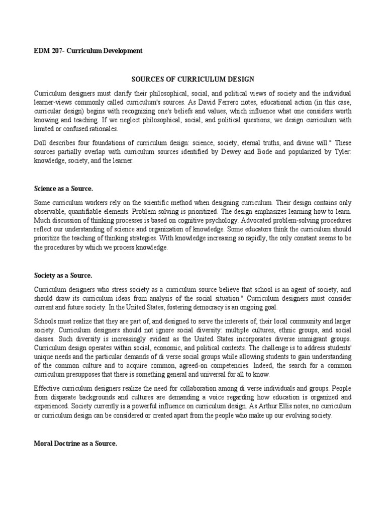 Sources of Curriculum Design - Notes | PDF | Curriculum | Knowledge