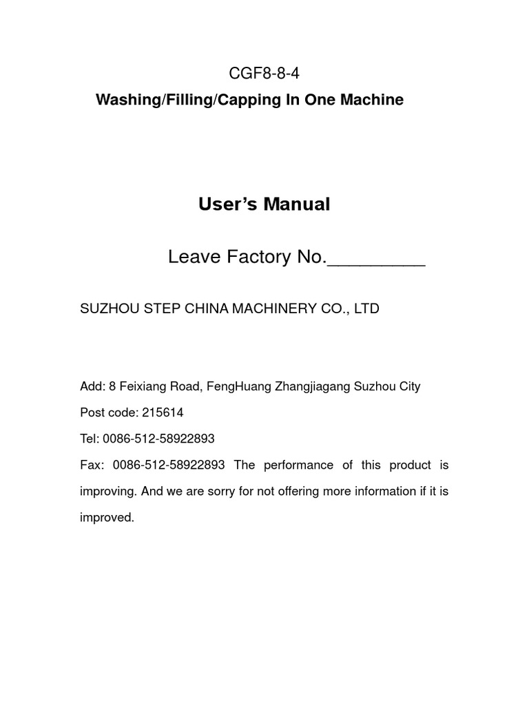 Automatic Bottle Washer/Filler/Capper | PDF | Screw | Valve