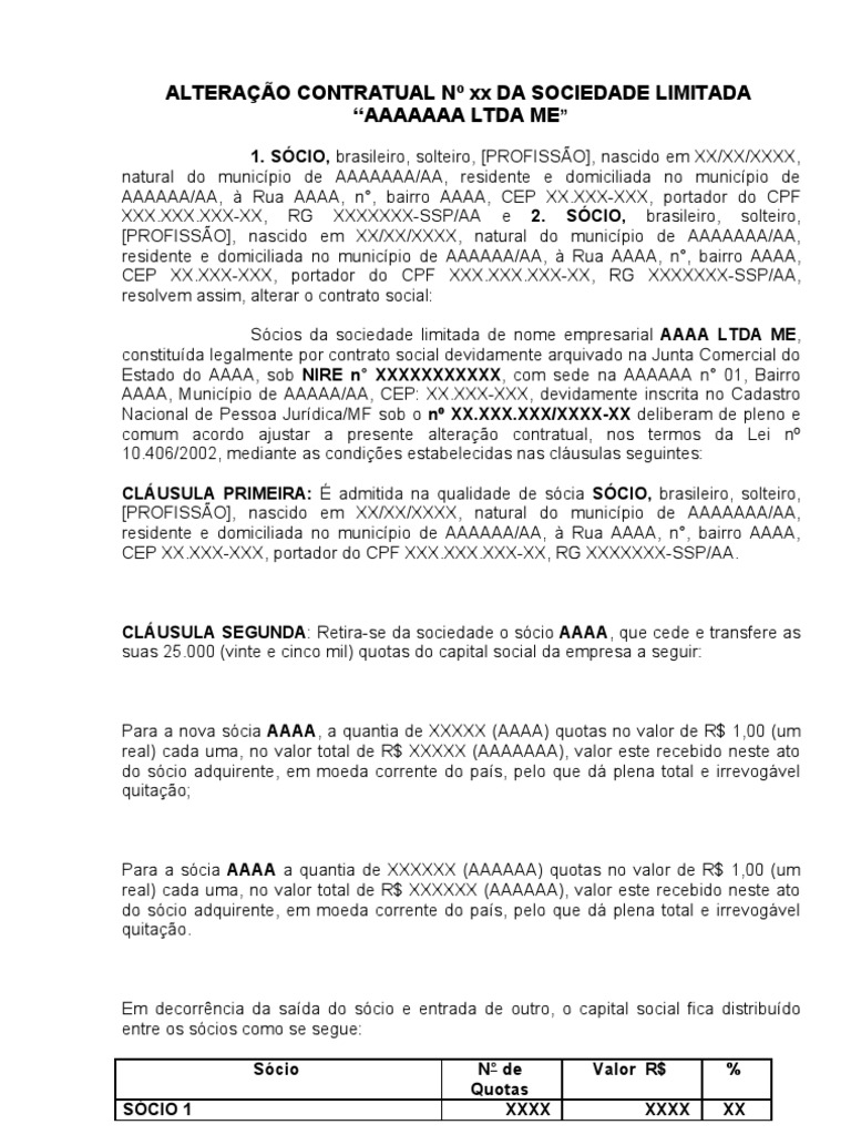 Alteração contratual admite nova sócia e altera objeto social e nome ... Alteração contratual admite nova sócia e altera objeto social e nome ...